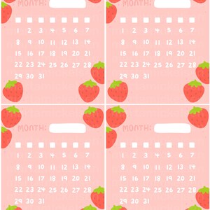 Strawberry Printable Mini Calendar Dateless - Etsy