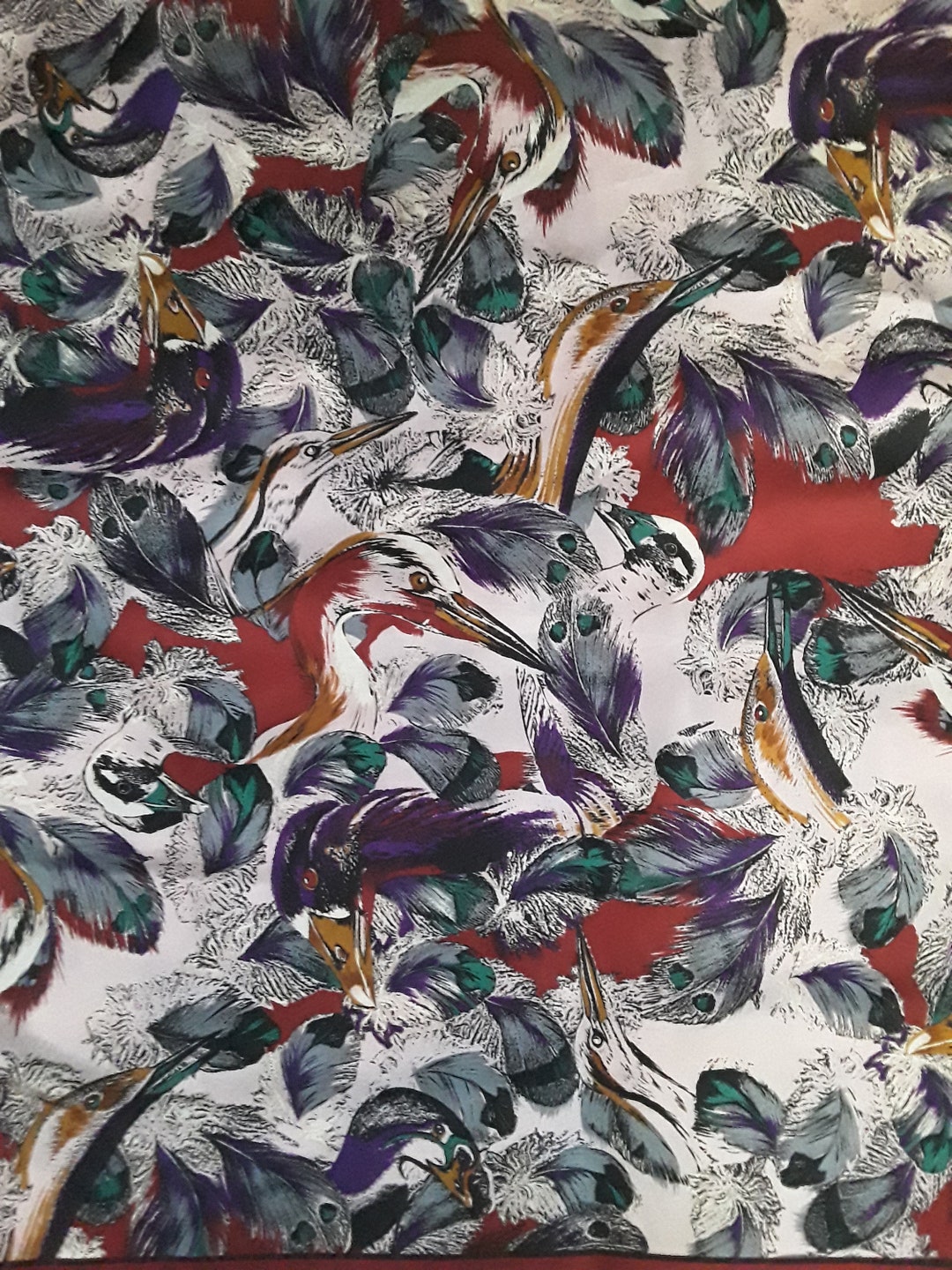 ACUTE - MADE in JAPAN . Feathers and Heads of Wild Ducks Silk Scarf ...