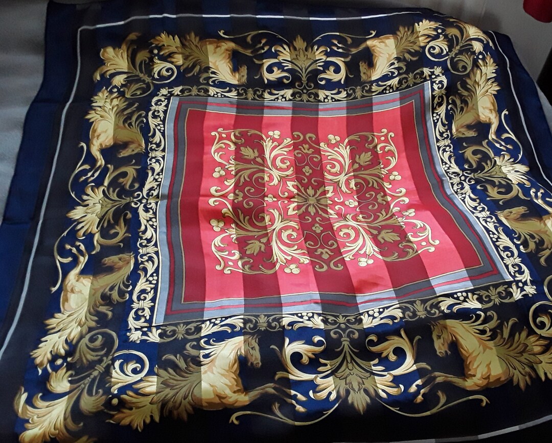 VINTAGE Elegant Big Scarf Red and Blue - Etsy