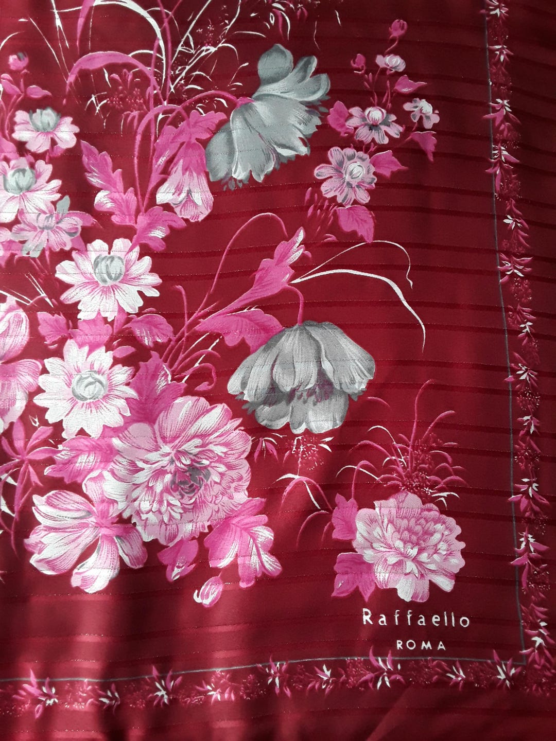 RAFFAELLO ROMA Elegant Burgundy Scarf With Flowers - Etsy