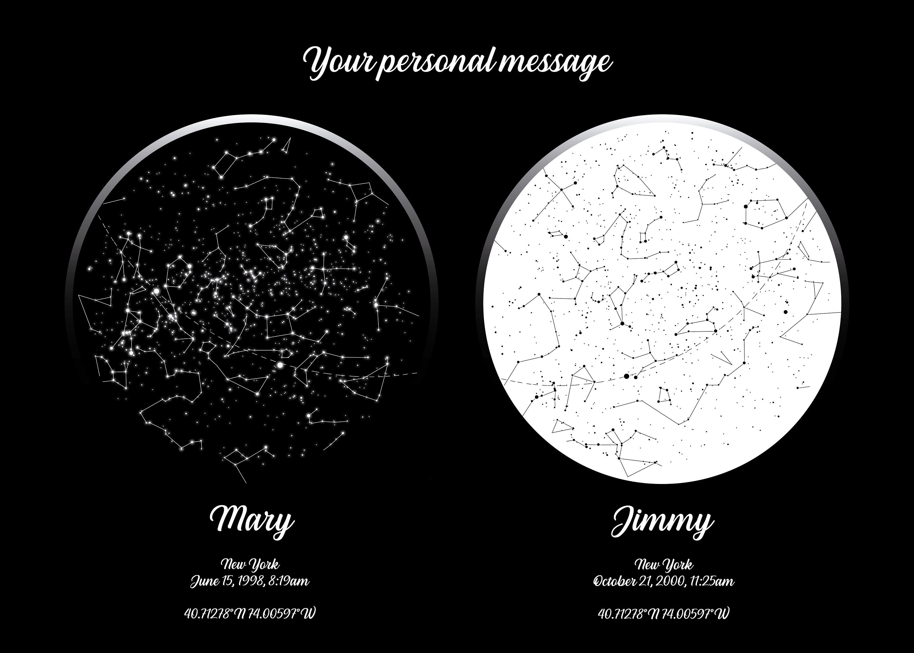 Custom Star Map Double Star Map Night Sky Print Sky Map | Etsy