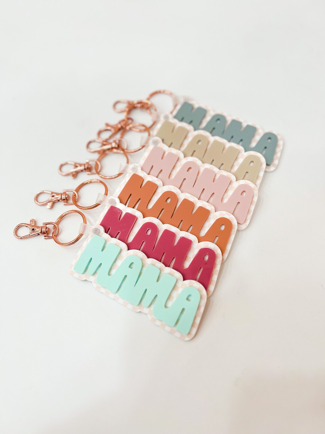 Neutral Checkered Mama Keychains, Retro Keychain, Checker Pattern ...