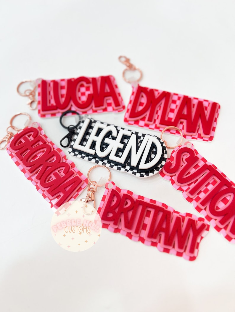 Checkered Backpack Tags, Kids Keychains, Personalized Keychain, Acrylic ...