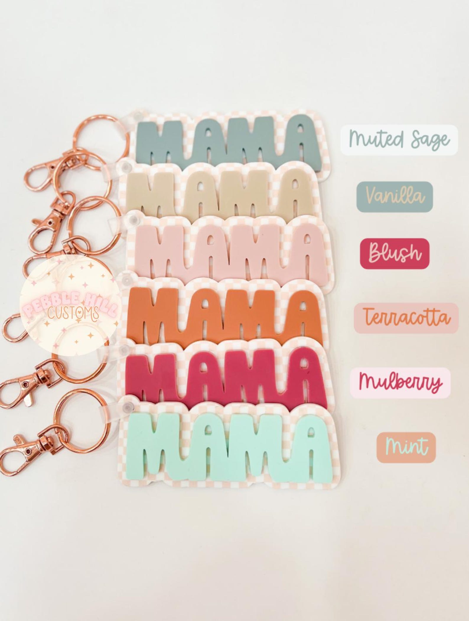 Neutral Checkered Mama Keychains, Retro Keychain, Checker Pattern ...