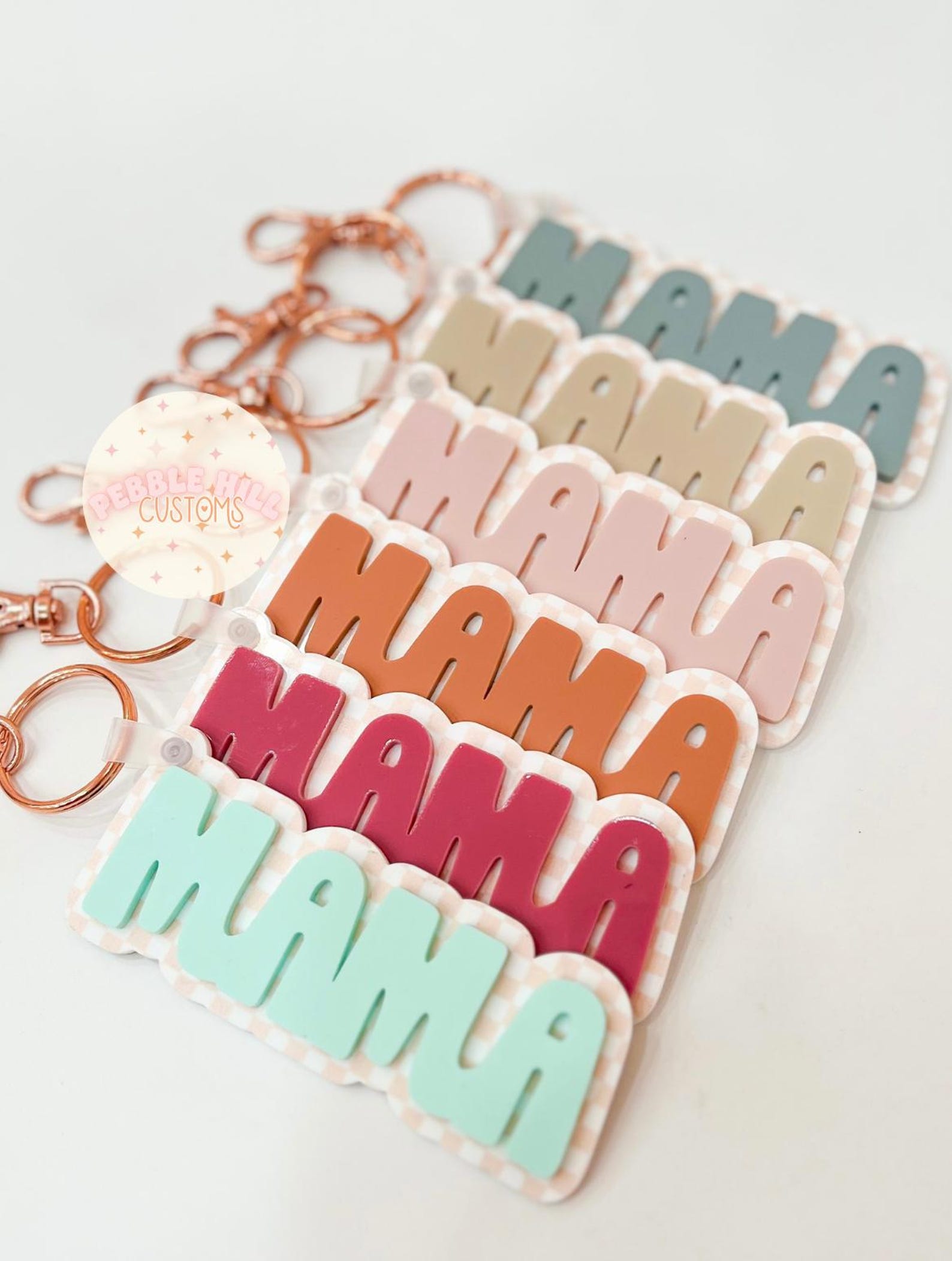 Neutral Checkered Mama Keychains, Retro Keychain, Checker Pattern ...