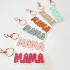 Neutral Checkered Mama Keychains, Retro Keychain, Checker Pattern ...