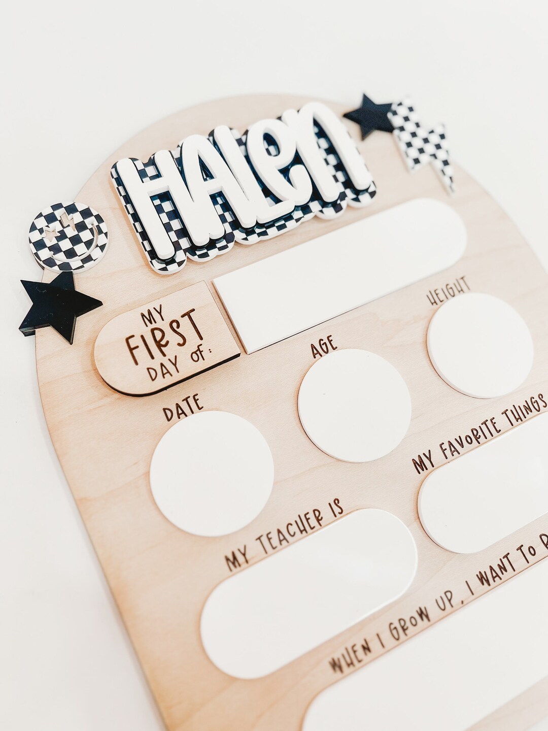 Checkered Boys First Day of School Sign, Interchangeable Back to School ...