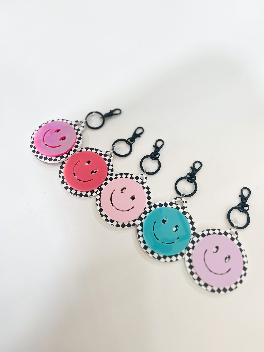 Checkered Retro Happy Face Keychain, Smiley Keychain, Girl's Keychain ...