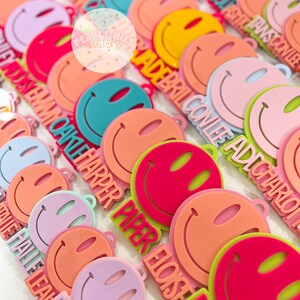 Smiley Backpack Tag, Retro Name Tag, Girls Backpack Tag, Kids Keychain ...