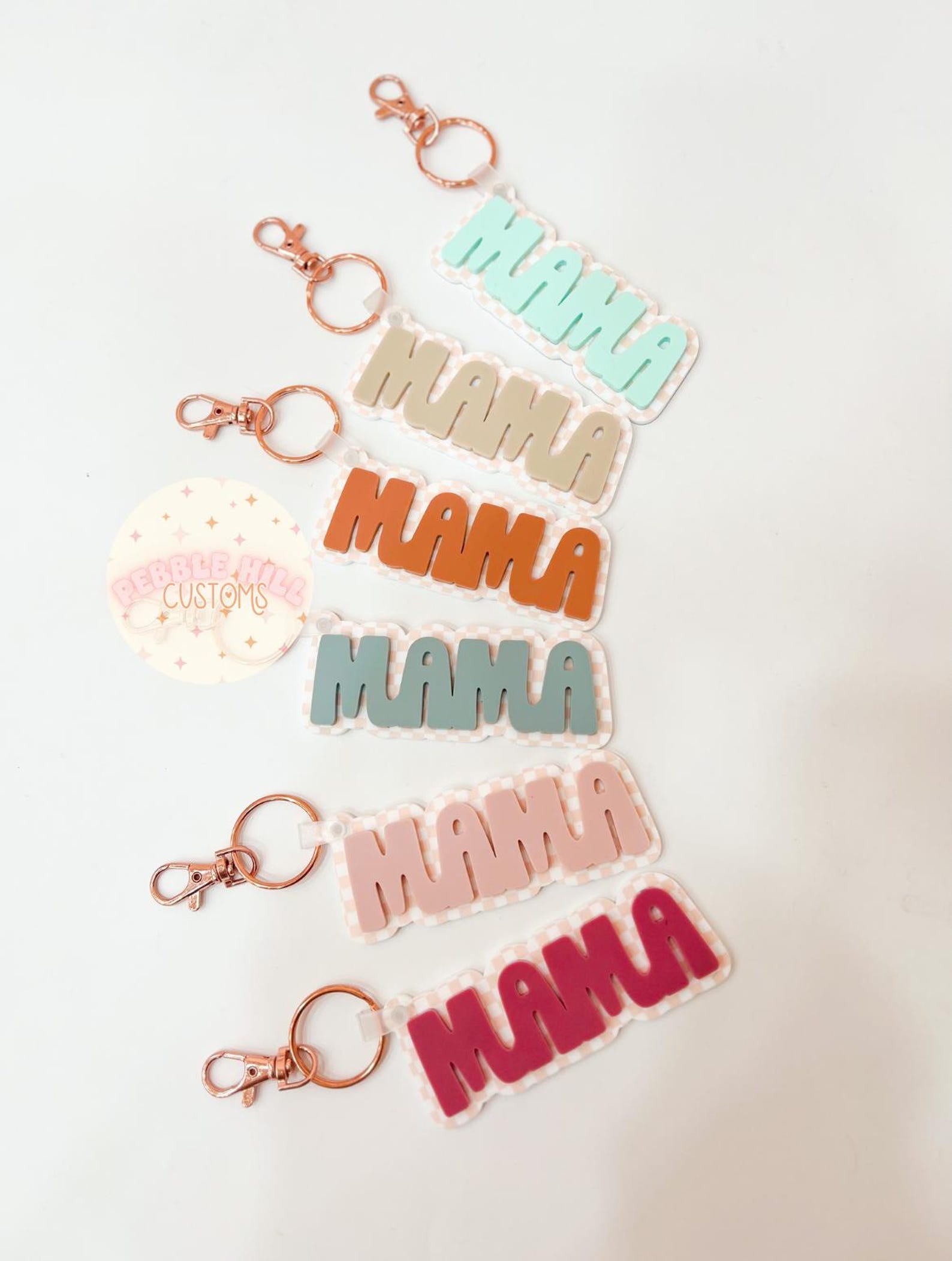 Neutral Checkered Mama Keychains, Retro Keychain, Checker Pattern ...