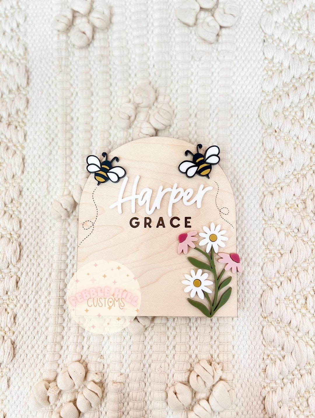 Floral Bees Birth Announcement Sign, Girl Name Sign, Fresh 48 Sign ...