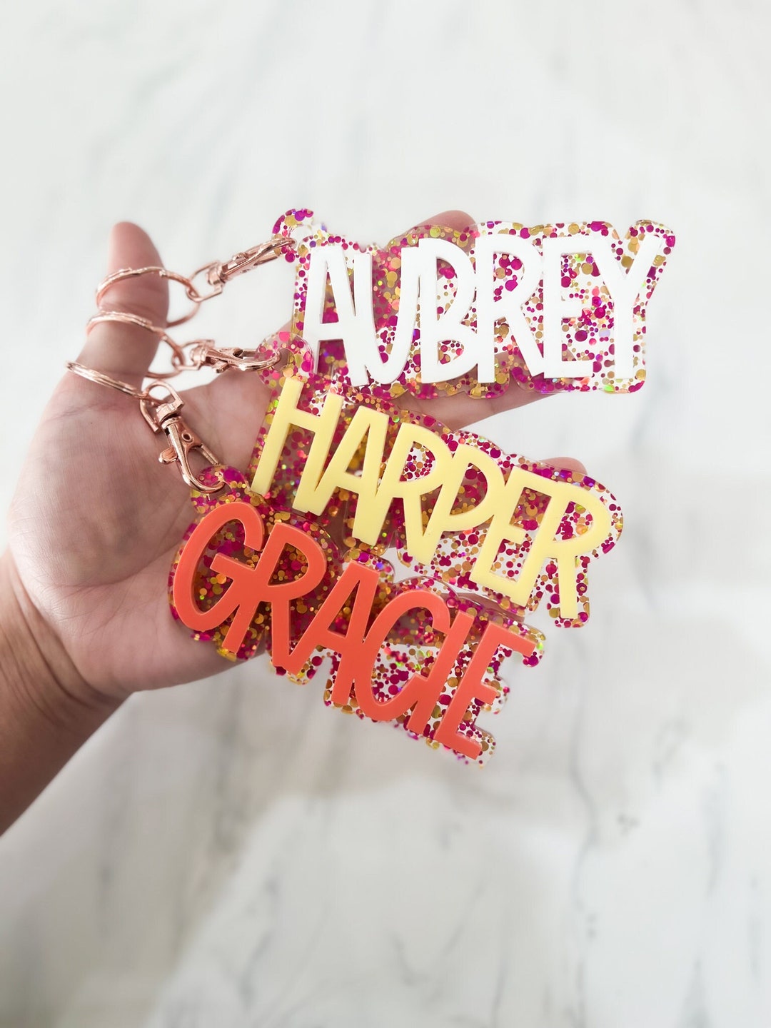 Confetti Backpack Tags, Kids Keychains, Personalized Keychain, Acrylic ...