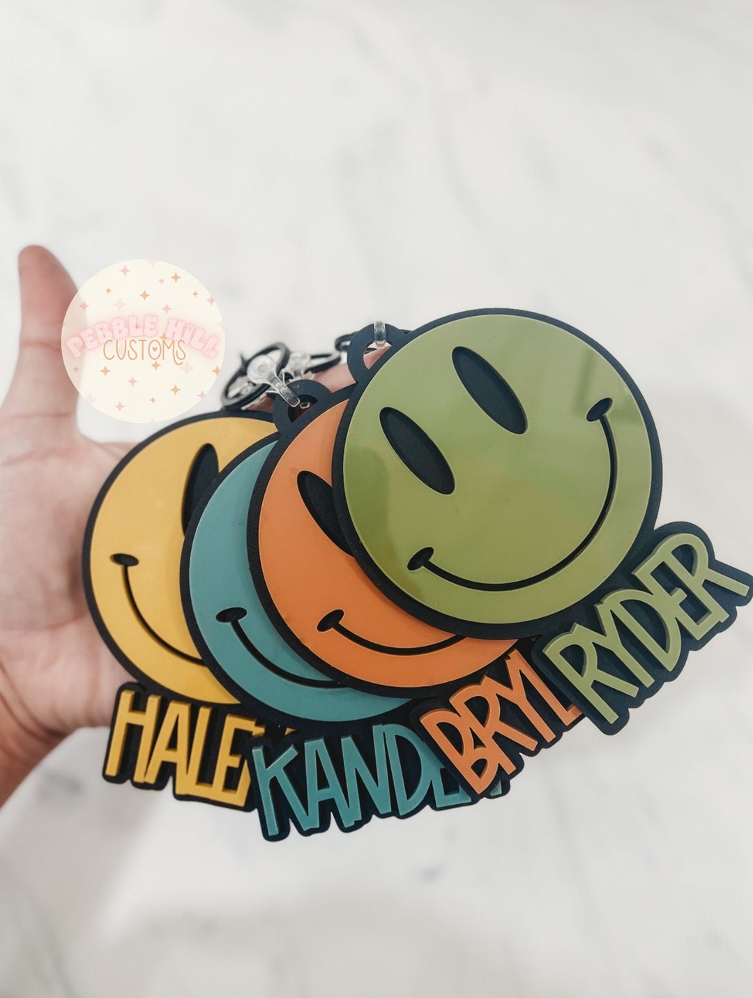 Smiley Backpack Tag, Retro Name Tag, Boys Backpack Tag, Kids Keychain ...