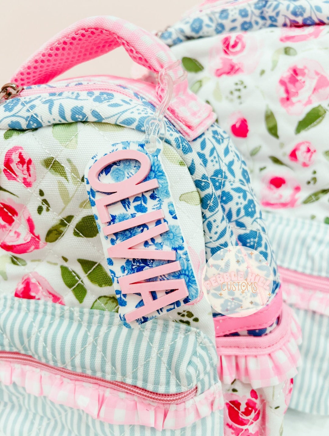 Floral Backpack Tags, Kids Keychains, Personalized Keychain, Acrylic ...