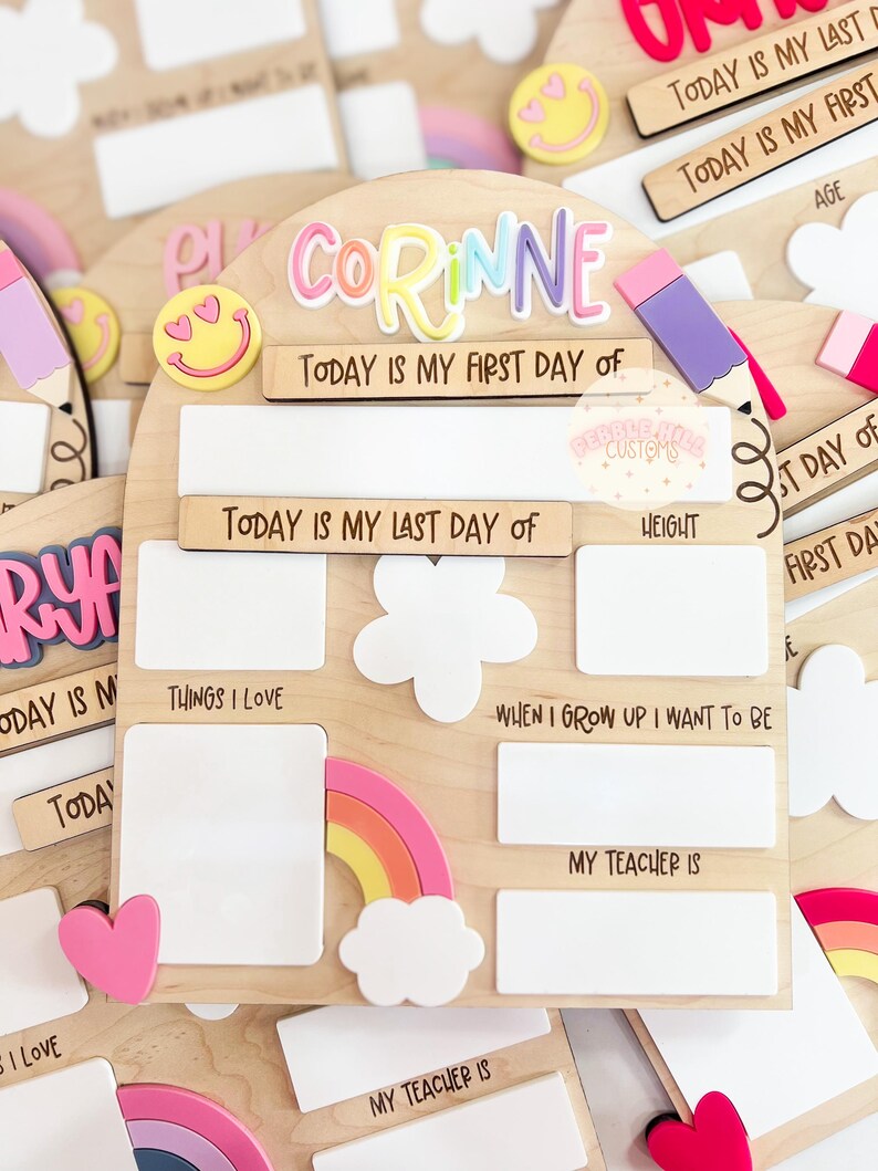 Rainbow Girls First Day of School Sign, Interchangeable Back to School ...
