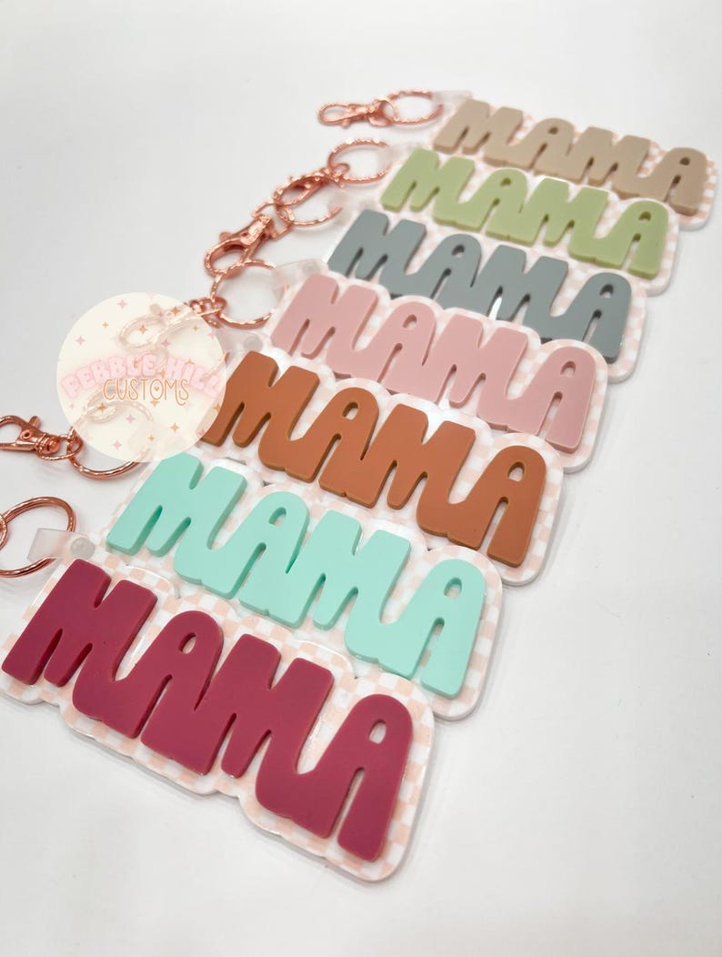 Neutral Checkered Mama Keychains, Retro Keychain, Checker Pattern ...
