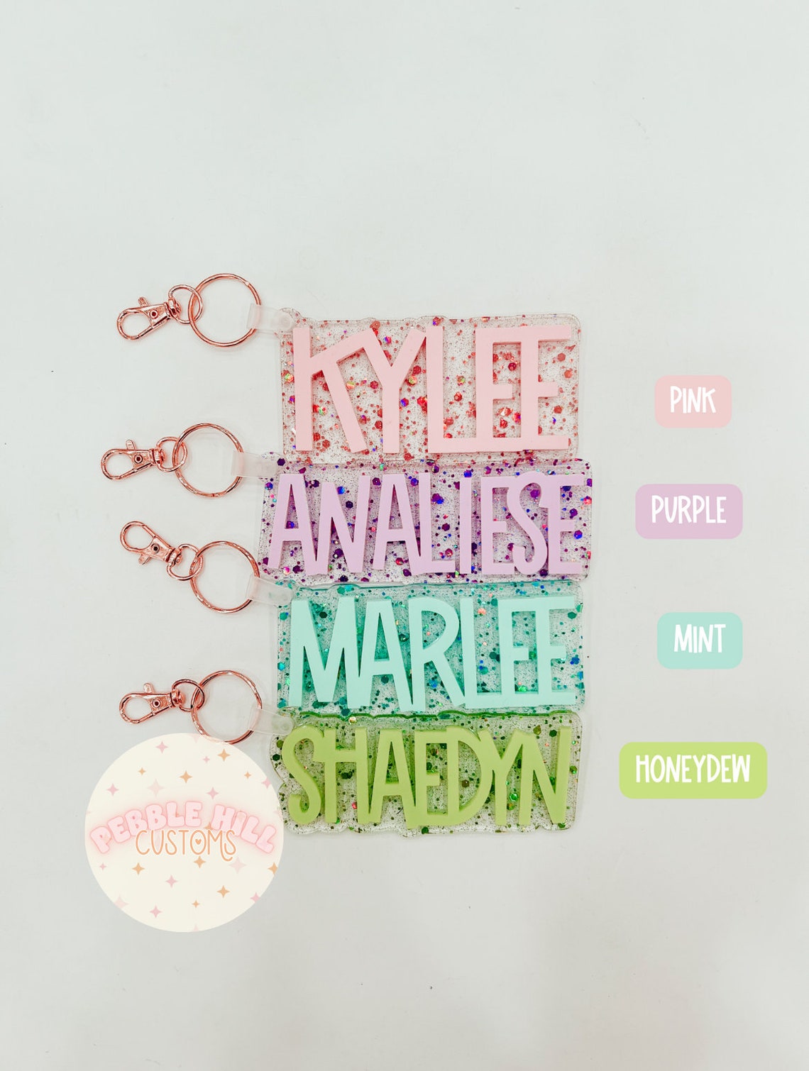 Confetti Glitter Backpack Tags, Kids Keychains, Personalized Keychain ...