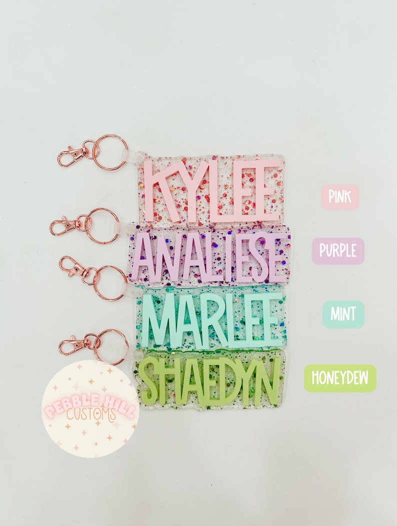 Confetti Glitter Backpack Tags, Kids Keychains, Personalized Keychain ...