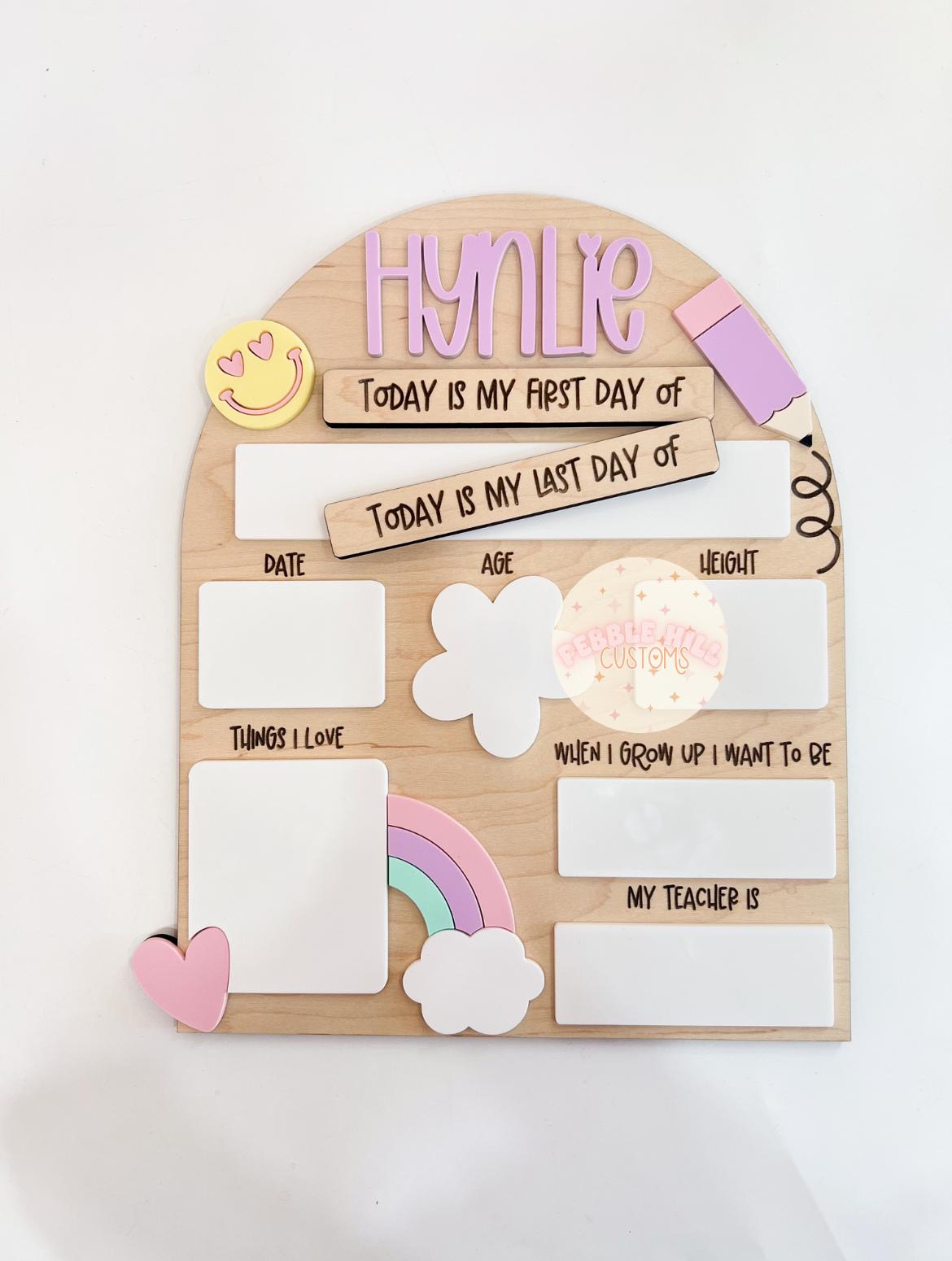 Rainbow Girls First Day of School Sign, Interchangeable Back to School ...