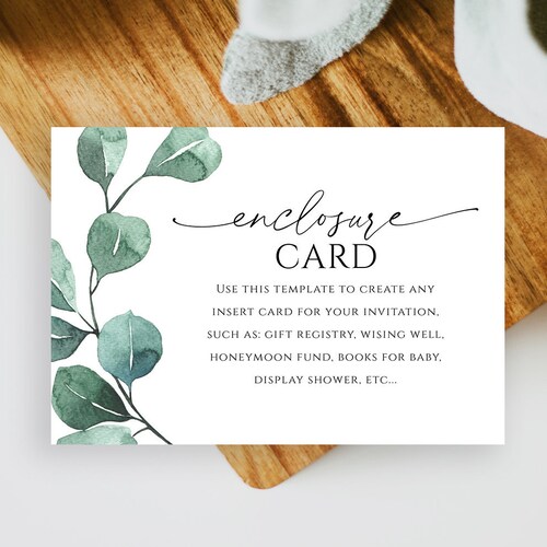 Greenery Enclosure Card Printable Template Eucalyptus - Etsy