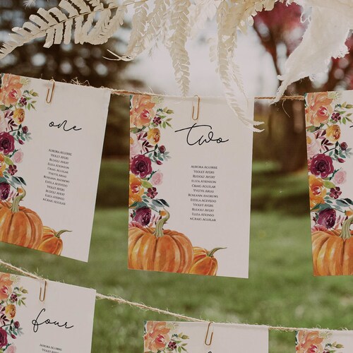 Fall Seating Chart Cards Printable Wedding Seating Chart - Etsy