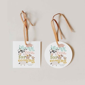 Modern Farm Birthday Favor Tags, Editable Circle and Square Farm Animal ...
