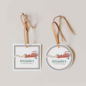 Airplane Party Gift Box Label Template, Editable Vintage Plane Take ...