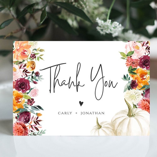Printable Fall Flower Thank You Card Editable Autumn Thank - Etsy