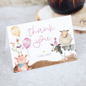 Farm Thank You Card Barnyard Birthday Folded Thank You - Etsy