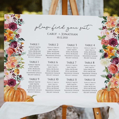 Fall Printable Seating Chart Sign Template Autumn Wedding - Etsy