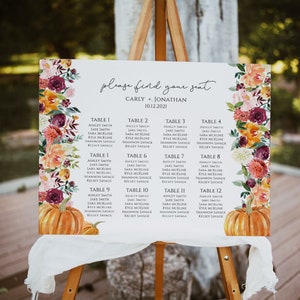 Fall Printable Seating Chart Sign Template, Autumn Wedding Seating Sign ...