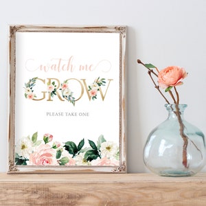 Watch Me Grow Favors Sign, Blush Florals and Gold, 8x10 and 5x7 PDF ...