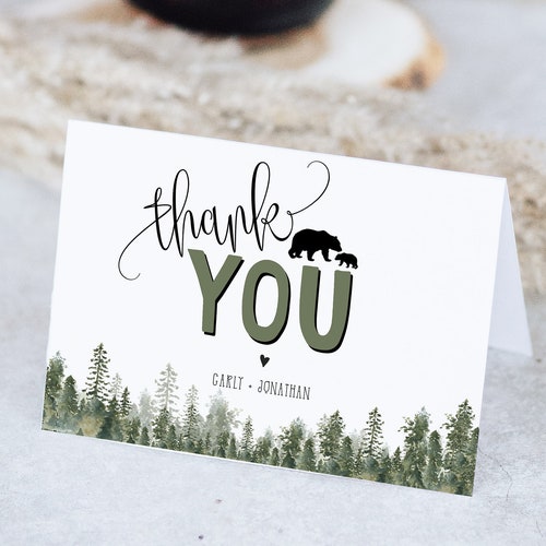 EDITABLE Pine Tree Thank You Card Template Printable Folded | Etsy