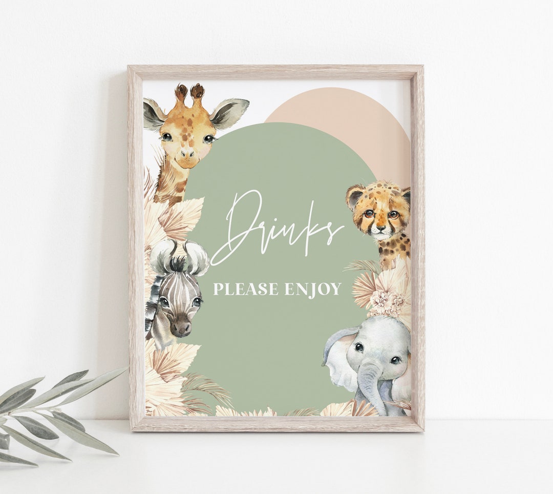 Editable Drinks Table Sign Printable, 8x10 Sign,boho Baby Safari ...