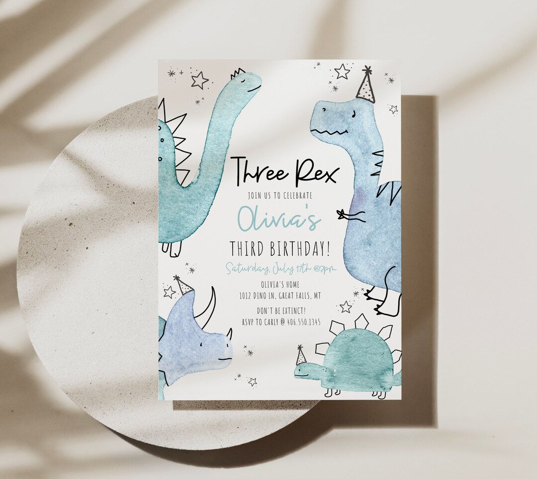 Dino Birthday Invitation, Editable Three Rex Birthday Party,jurassic ...