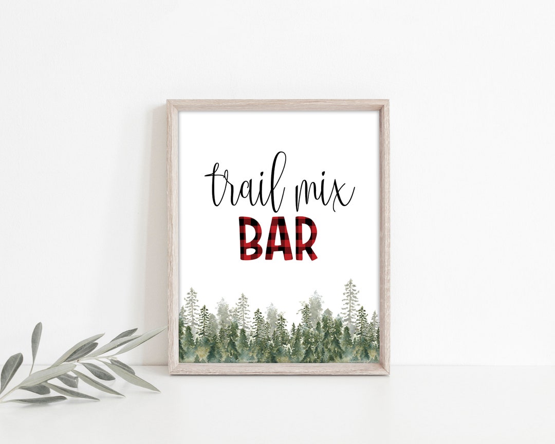 Lumberjack Trail Mix Sign Printable, Rustic Pine Trees, Food Table Sign ...