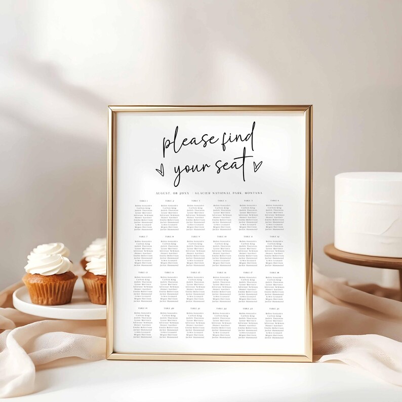 Seating Chart Board Template, Calligraphy Event Find Your Seat Chart ...