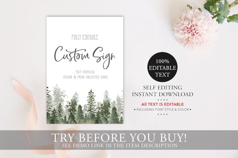 5x7 Custom Sign Template Rustic Pine Tree Sign Woodland - Etsy