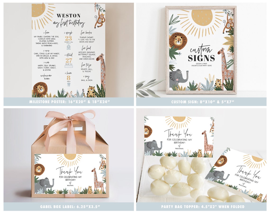 Boho Safari Birthday Invitation Bundle, Boho Jungle Animal Party ...