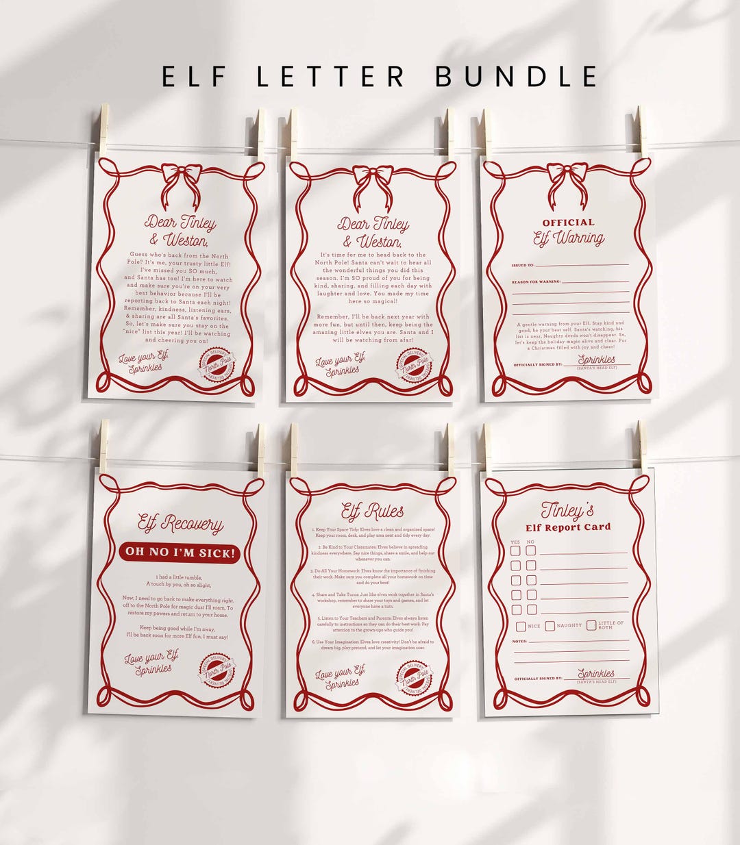 Whimsical Bow Elf Letter Bundle, Hand Drawn Scallop Ribbon Hello and ...