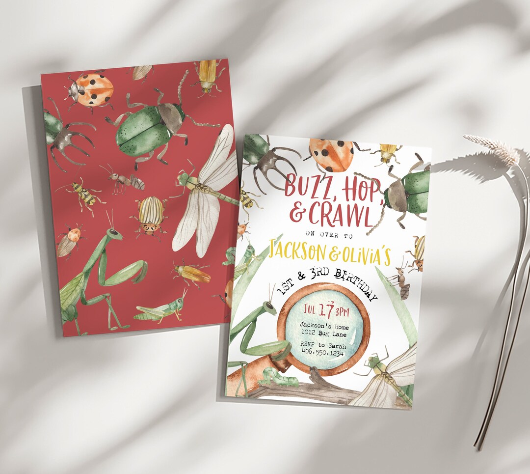 Joint Birthday Invitation Boy,bug Insect Birthday Invite Template ...