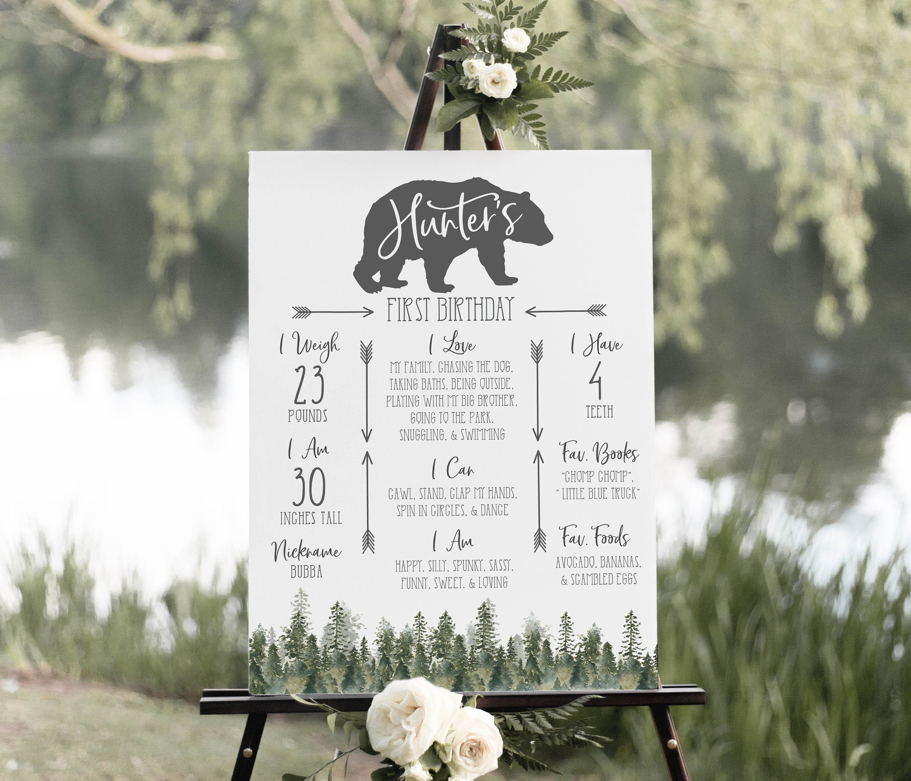 Woodland Milestone Poster Template Editable Pine Tree - Etsy