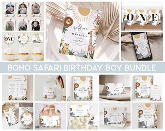 Boho Safari Monthly Photo Collage Poster Template, My First Birthday ...
