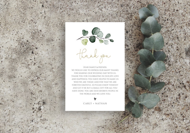 Eucalyptus Thank You Card Template Printable Wedding Thank | Etsy