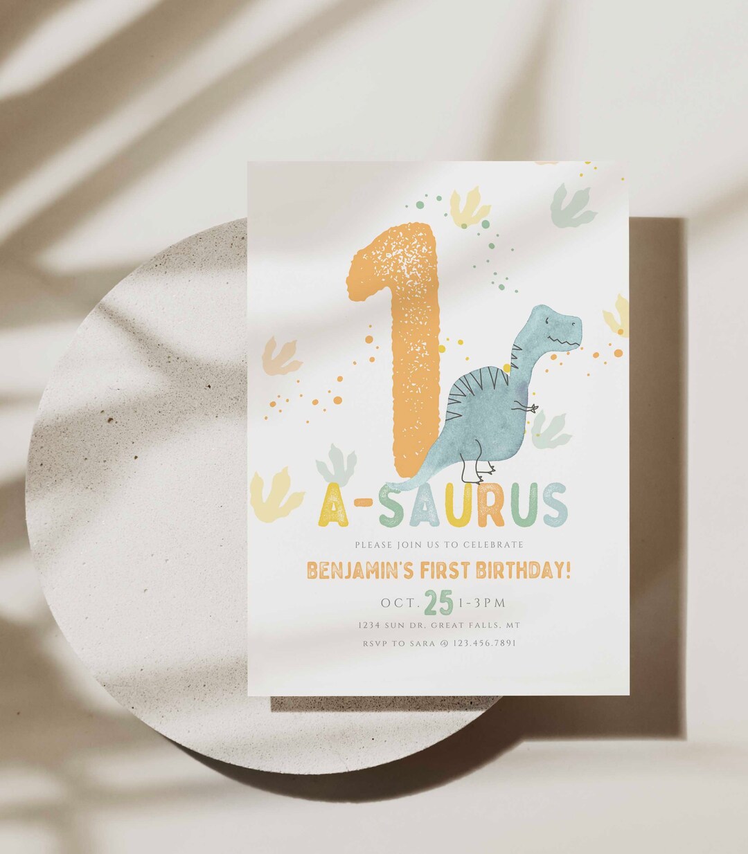 One-a-saurus Dinosaur Birthday Invitation Boy, Cute Dino First Birthday ...