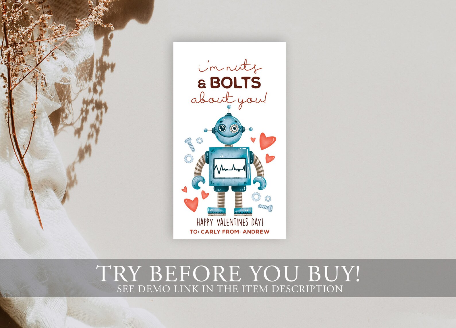 Robot Valentine Card Template Kids Valentine Printable | Etsy