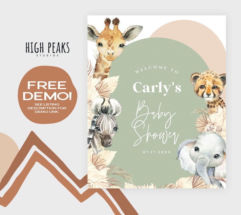 EDITABLE Boho Safari Baby Shower Welcome Sign, Neutral Baby Shower ...