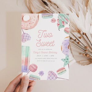 Pastel Two Sweet Birthday Party Invitation Printable Template, Print or ...