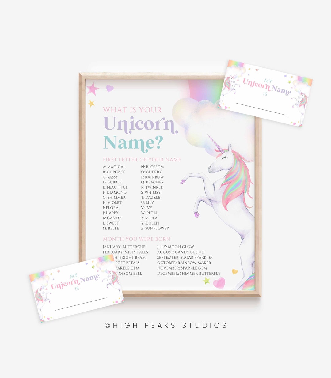 Unicorn Name Sign and Name Cards, Magical Birthday Party Activity ...