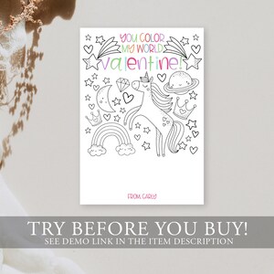 Unicorn Coloring Page Valentine, Crayon Coloring Card Valentine, You ...
